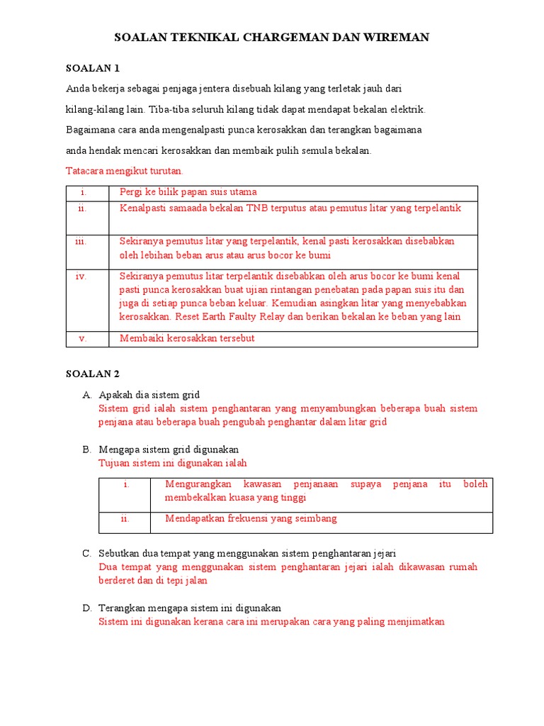 Soalan Teknikal Chargeman Dan Wireman | PDF