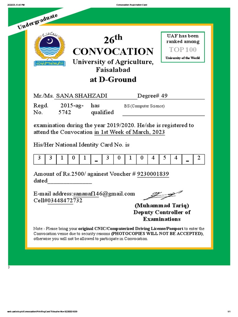 Convocation Registration Card | PDF | Government And Personhood | Legal Documents