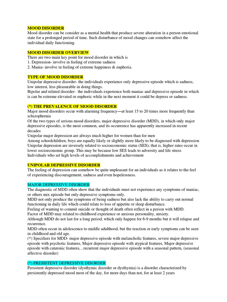 Mood Disorder | PDF | Bipolar Disorder | Major Depressive Disorder