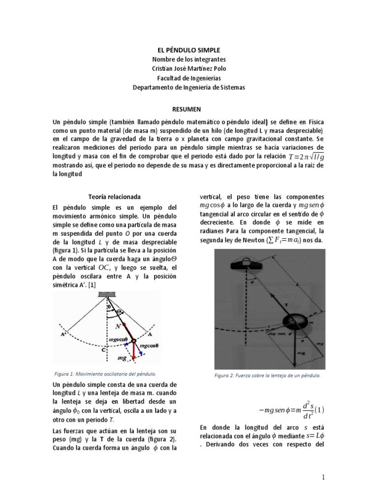 El Péndulo Simple | PDF | Péndulo | Ingeniería mecánica