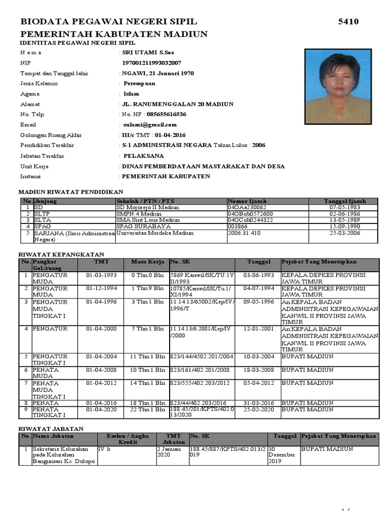 Biodata E PEGAWAI TERAKHIR PALING BARU!!!!!!! | PDF