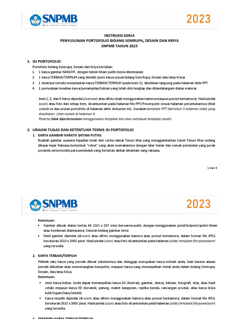 01 Instruksi Kerja Portofolio SRDSKR - SNBP 2023 (Final) | PDF