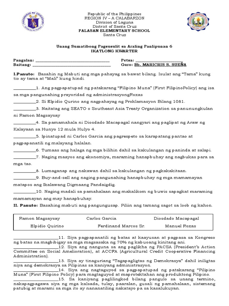 AP6 Summative-Test-1 Q3 | PDF