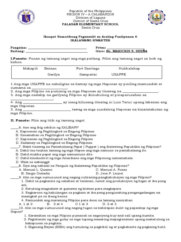 Ap6 Summative Test 4 Q2 Pdf