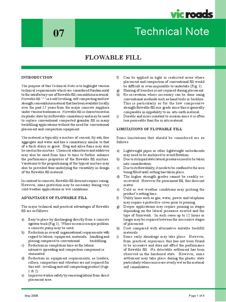 Technical Note TN 007 Flowable Fill | PDF | Concrete | Strength Of Materials