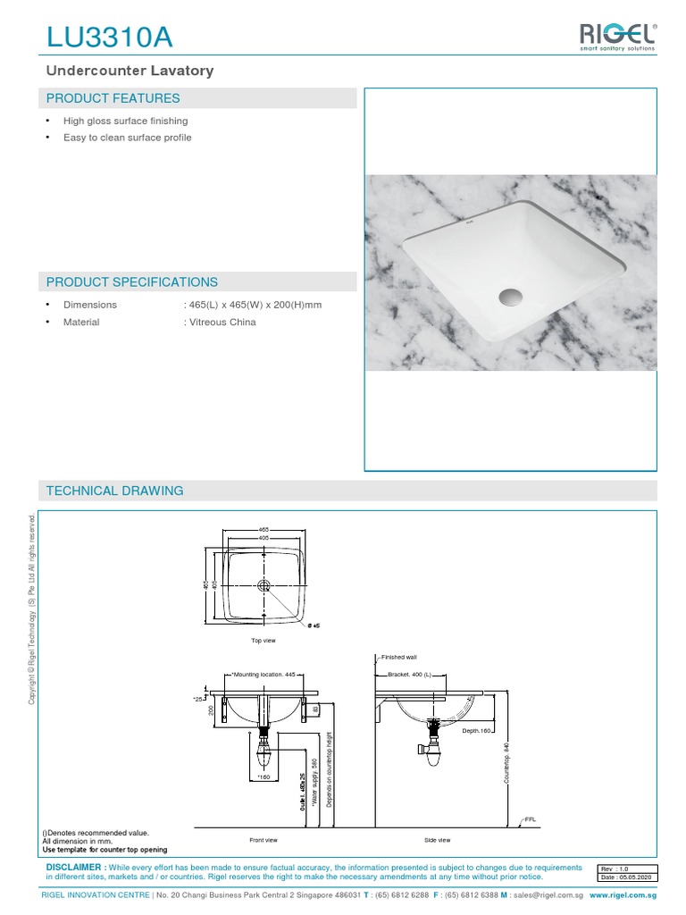 LU3310A - Undercounter Basin - 465mm Length | PDF | Countertop