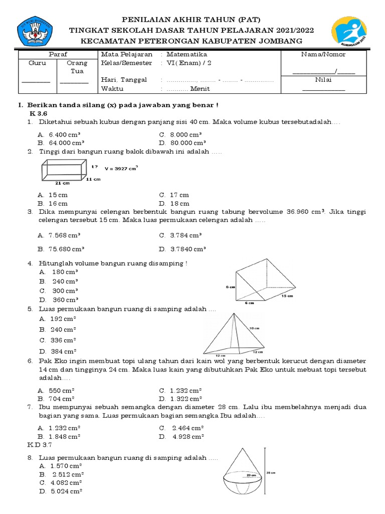 Soal - Pat - MTK - KLS 6 | PDF