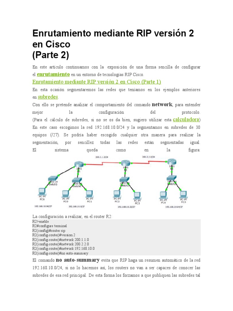 Enrutamiento Mediante RIP Versión 2 en Cisco | PDF | Enrutador (Computación) | Enrutamiento
