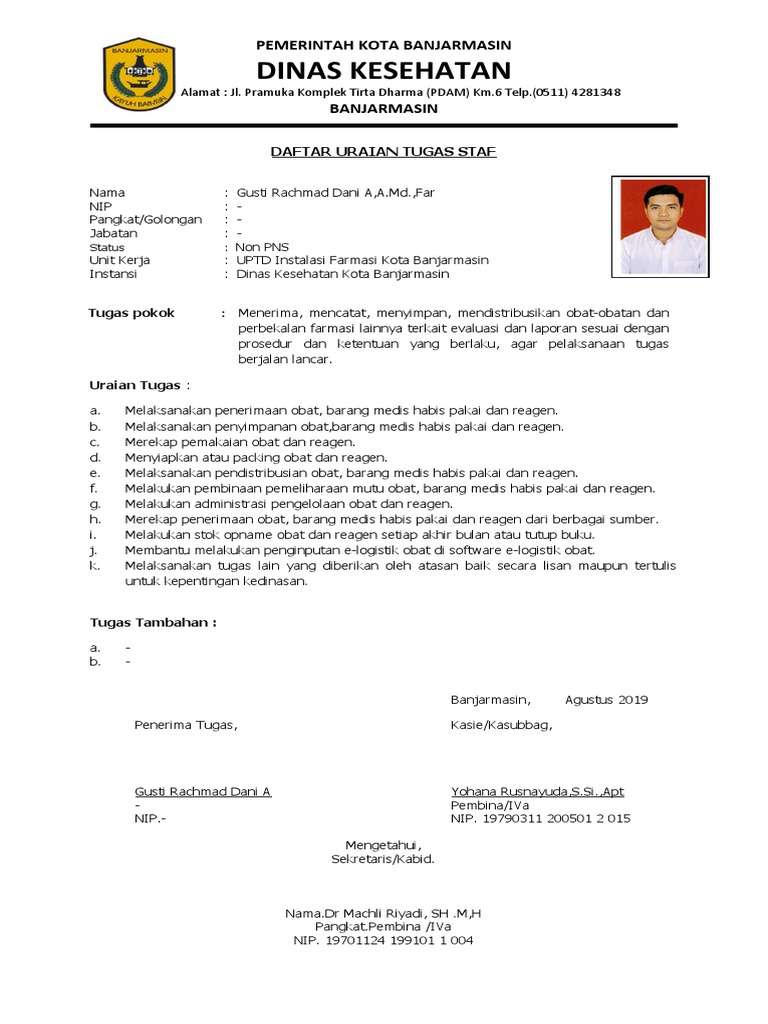 Contoh Form Tupoksi Dan Uraian Tugas Staf | PDF