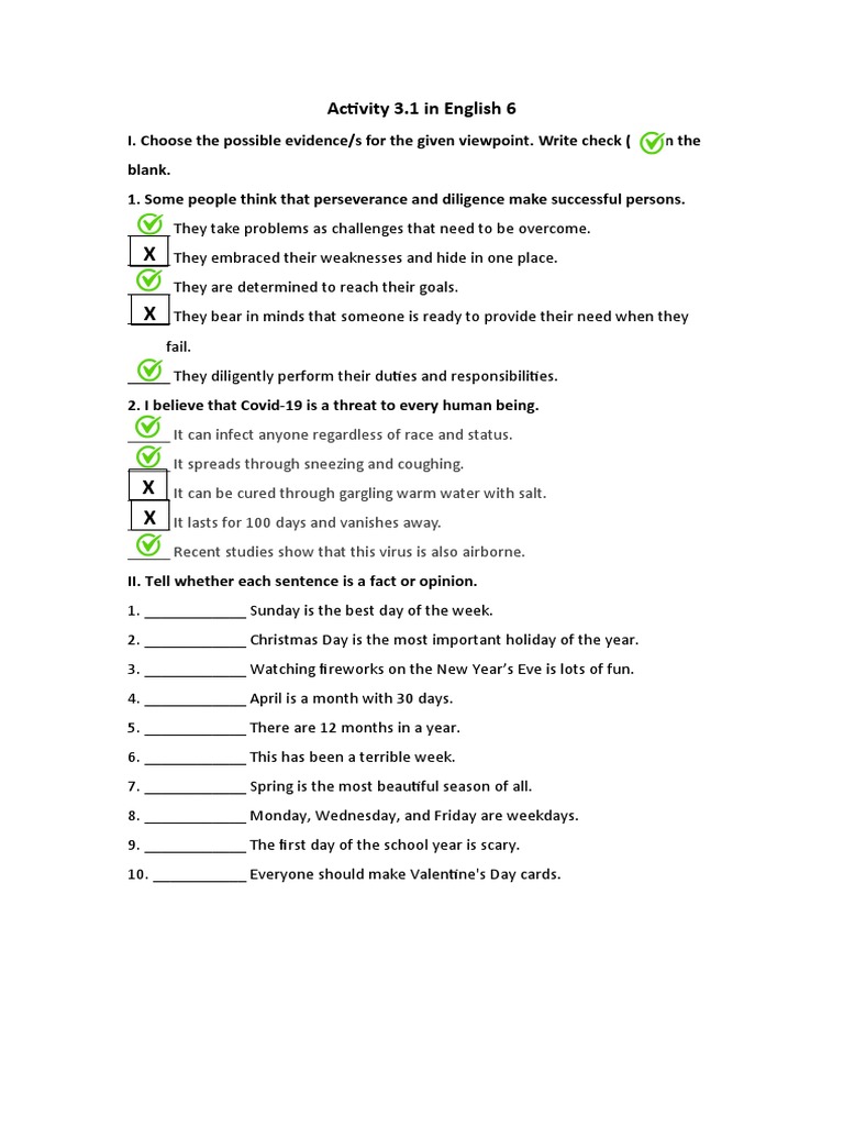 Evidence and Opinion Assessment Activity | PDF