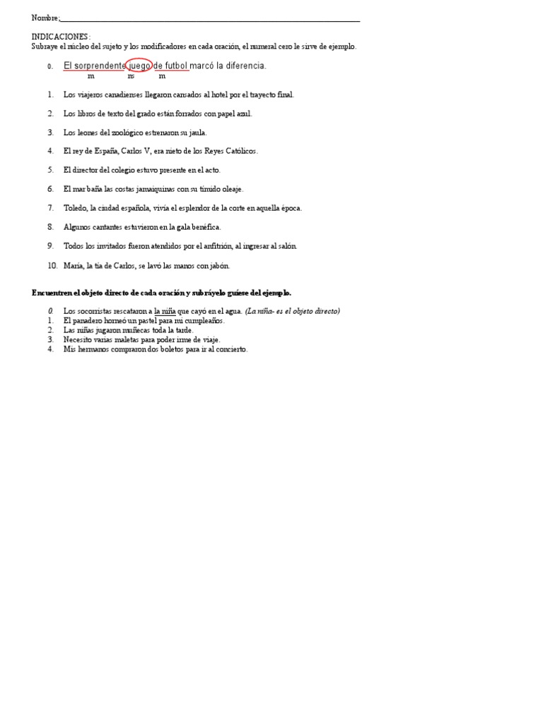 Hoja de Trabajo Oraciones | PDF