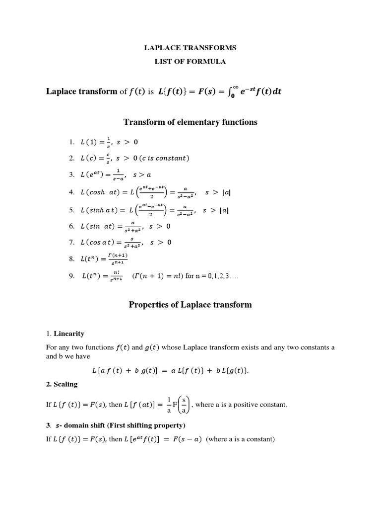 Laplace Formulae | Download Free PDF | Laplace Transform | Function (Mathematics)