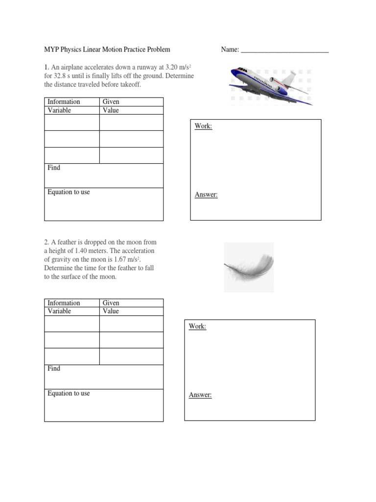 Myp Physics Linear Motion Practice Problems Part 2 | PDF | Acceleration ...