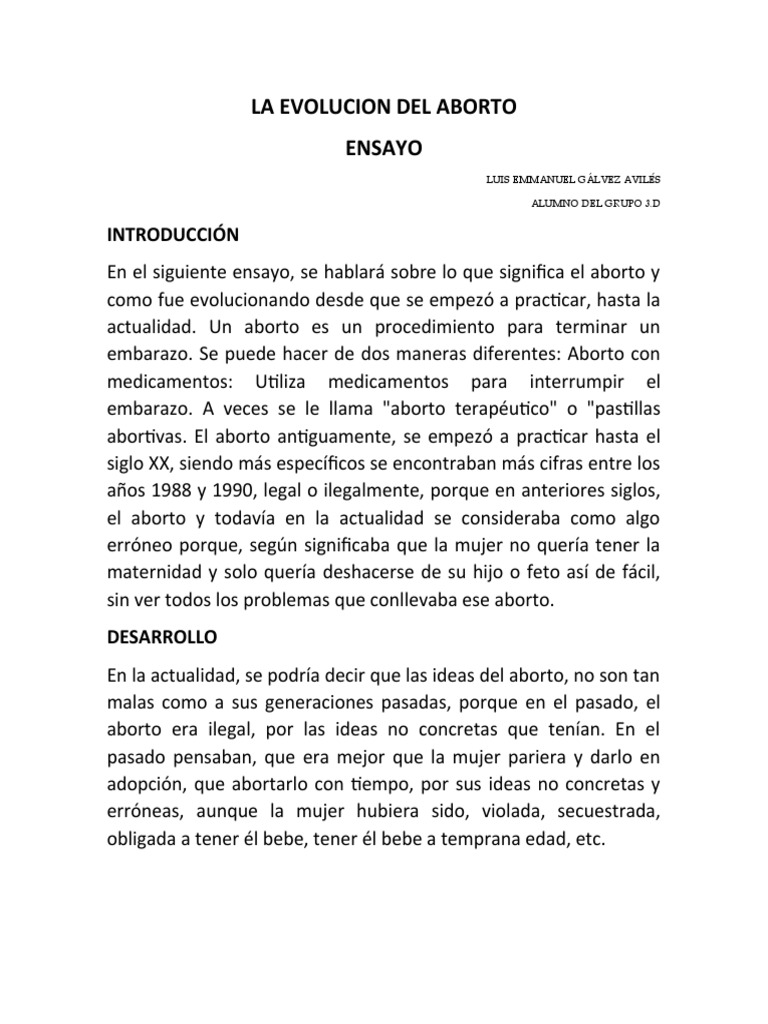 La Evolucion Del Aborto Ensayo | PDF | Aborto | Derechos de las mujeres