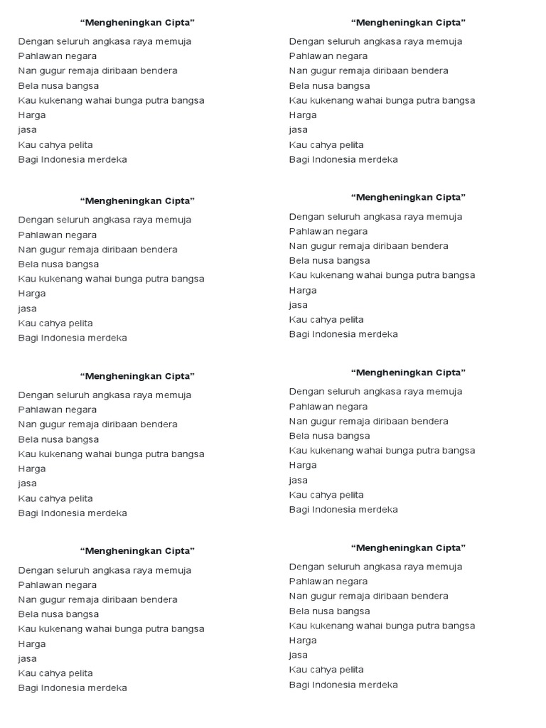 Lirik Lagu Mengheningkan Cipta | PDF Lirik Lagu Mengheningkan Cipta | PDF