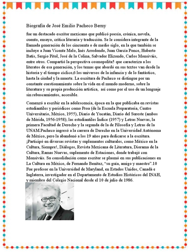 Biografía de José Emilio Pacheco Berny | PDF | Ciencias sociales