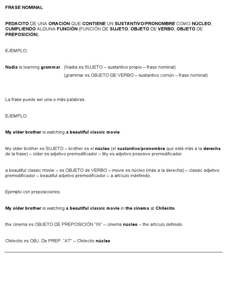 Frase Nominal y Análisis | PDF | Adjetivo | Asunto (gramática)