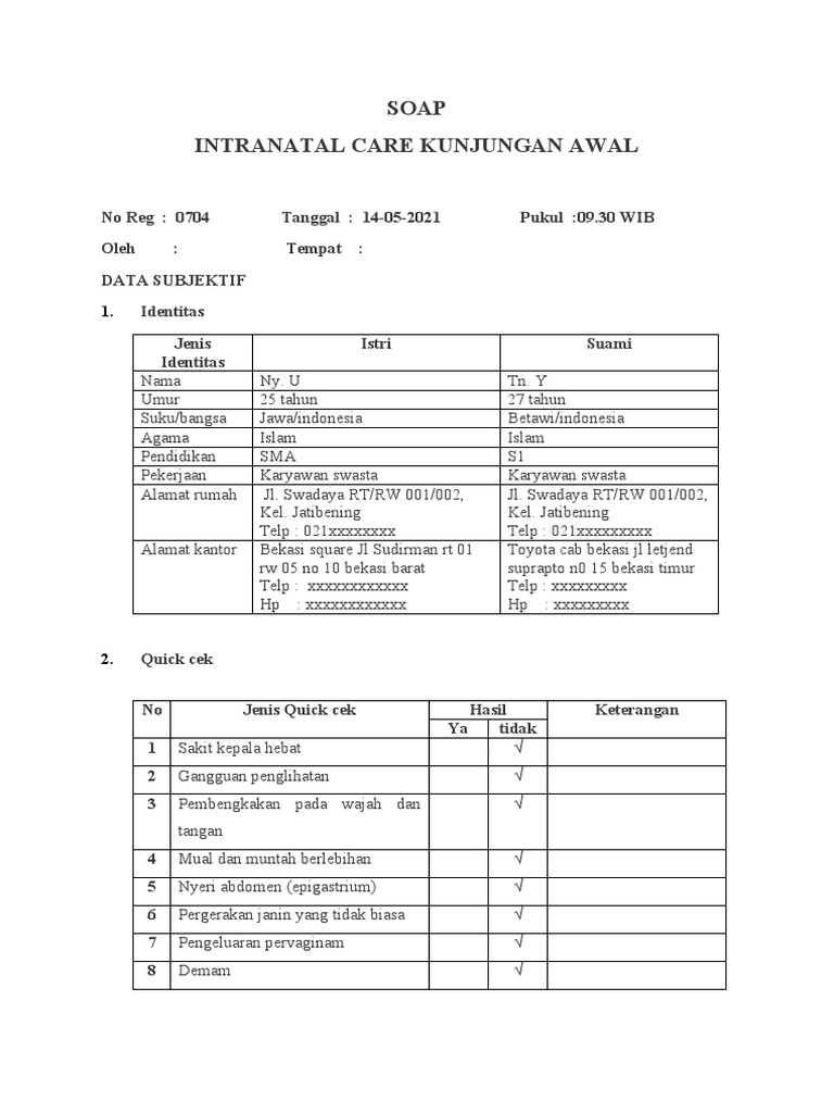 Format Pengkajian Persalinan Kunjungan Awal-2 | PDF