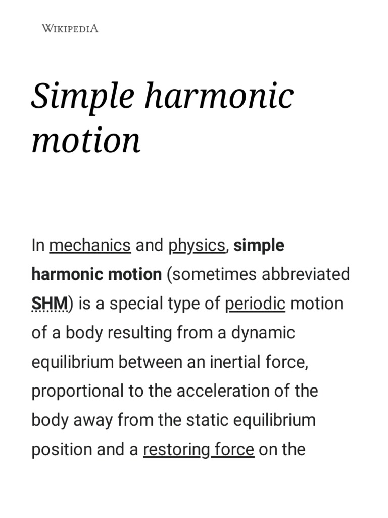 Simple Harmonic Motion - Wikipedia | PDF | Physical Phenomena | Nature