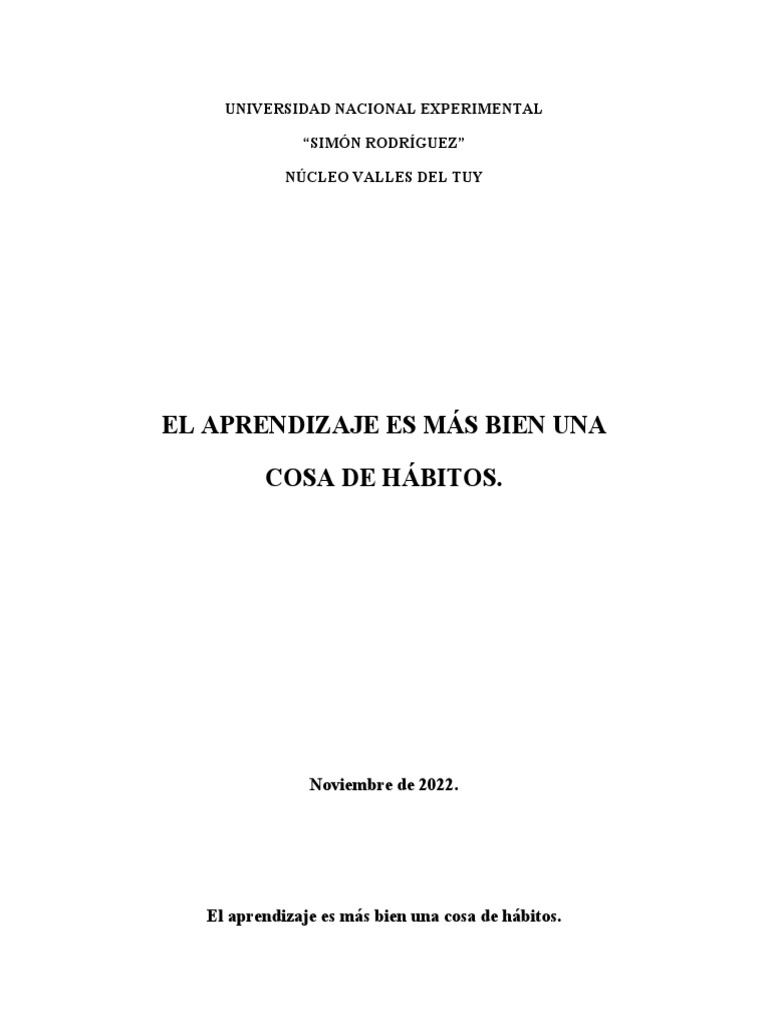 El Aprendizaje Es Más Bien Una Cosa de Hábitos | PDF | Aprendizaje ...