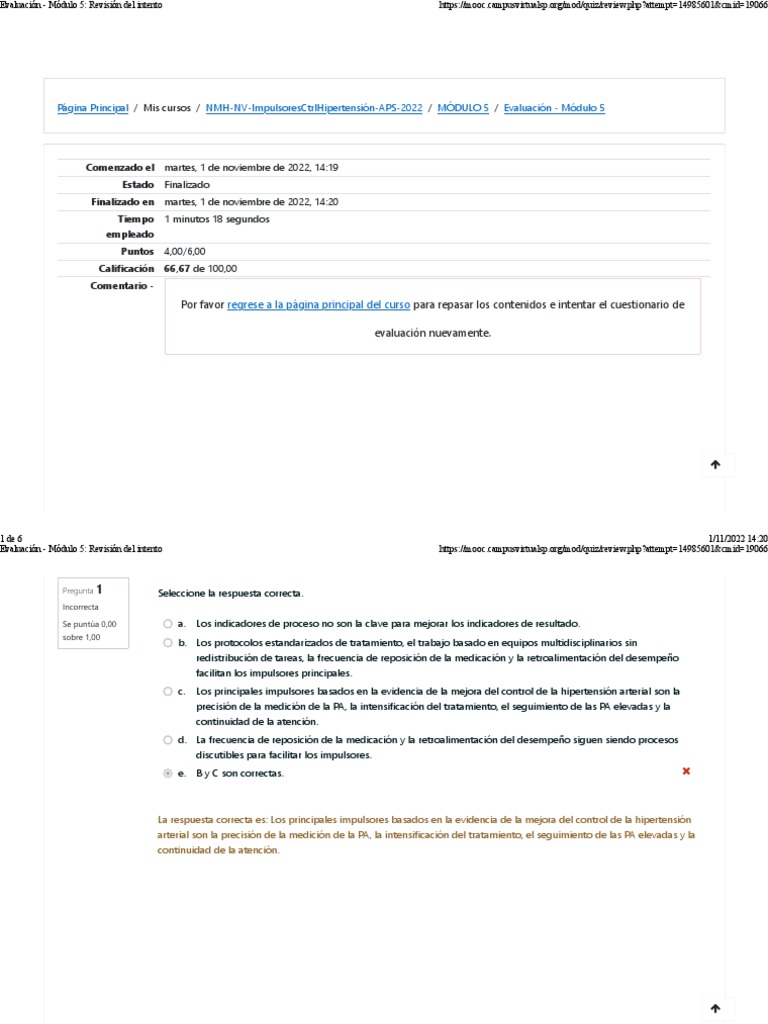 Evaluación - Módulo 5 Revisión Del Intento | PDF | Hipertensión | Especialidades Medicas