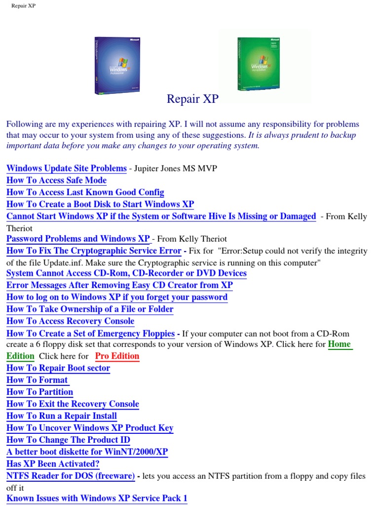 Microsoft Windows XP Repair Guide | PDF | Windows Registry | Microsoft ...