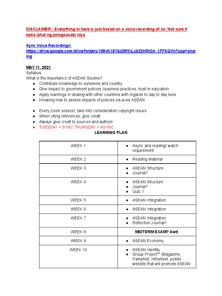 ASEANST Notes From Sync Session | PDF | Philippines | Malaysia