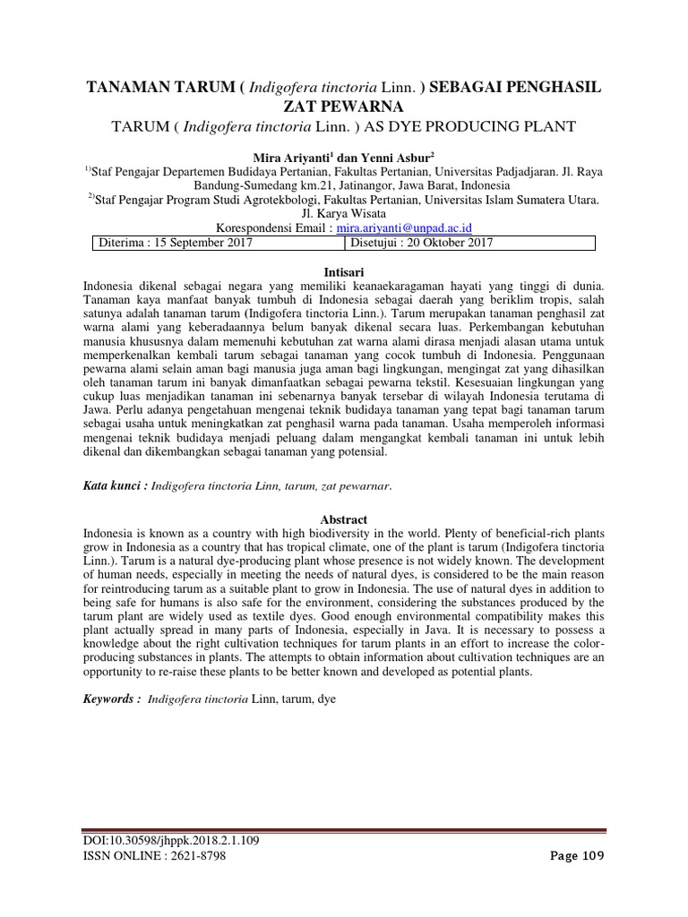 TANAMAN TARUM Indigofera Tinctoria Linn | PDF