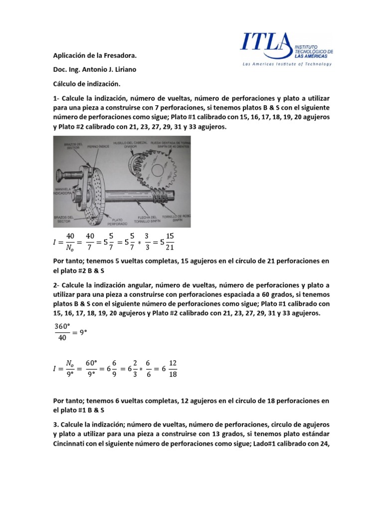 Ejemplo de Cálculo de Indizacion para Cabezal Divisol | PDF
