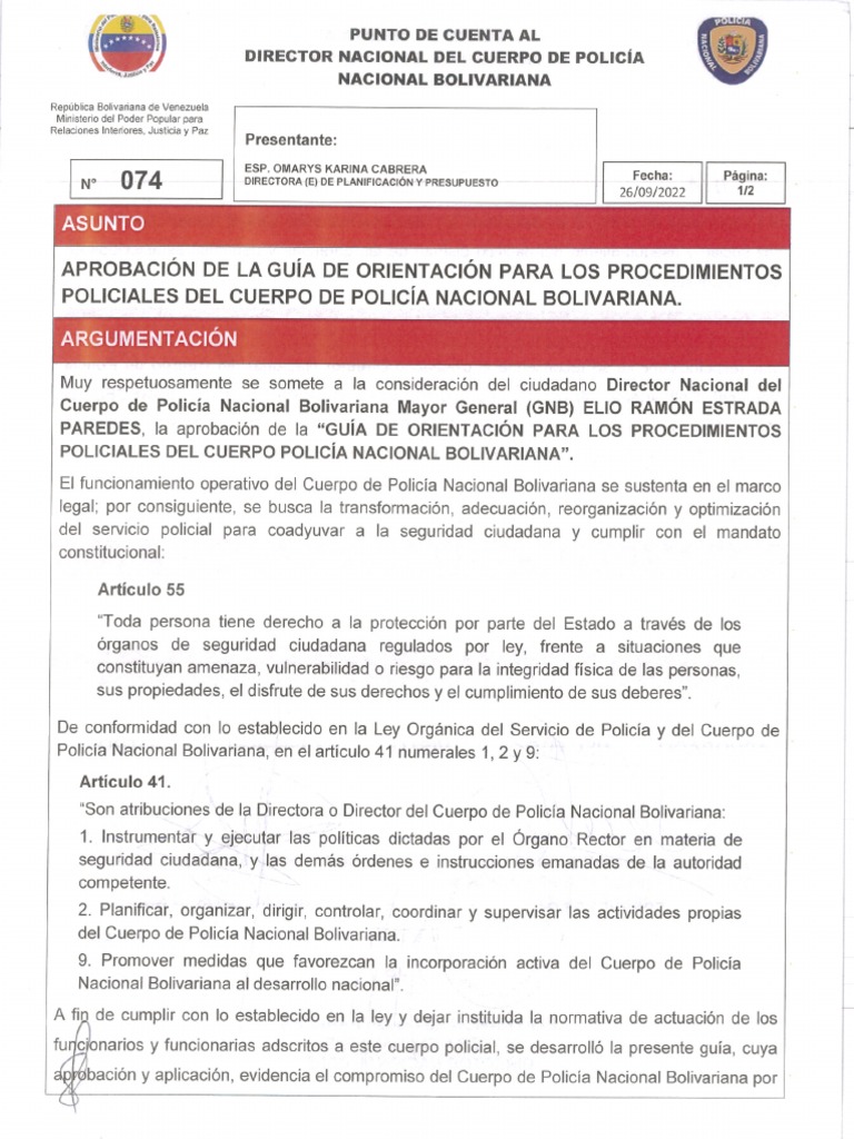 Guía de Orientación Procedimientos Policiales Cpnb (Sept 2022) Pc | PDF