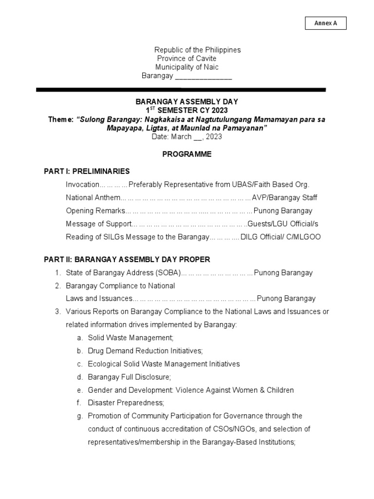 Templates For Barangay Assembly | PDF