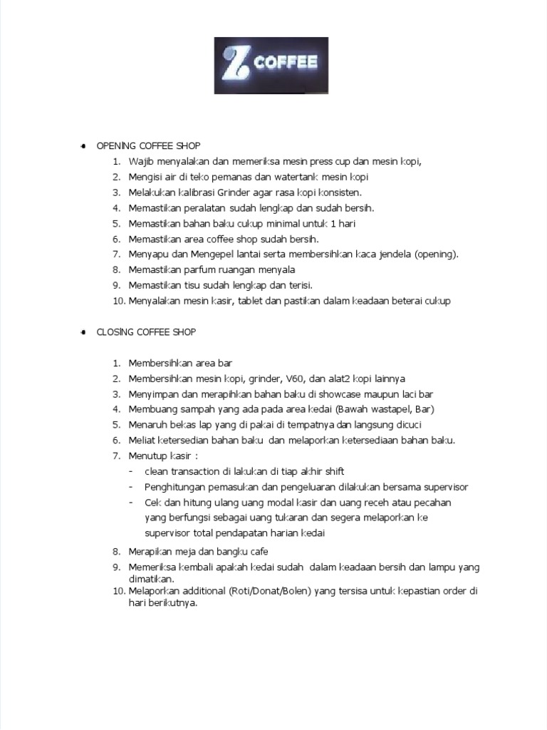 PDF Sop Barista | PDF