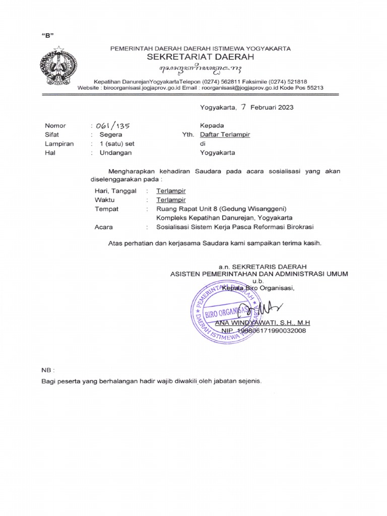 Undangan Sosialisasi Sistem Kerja | PDF