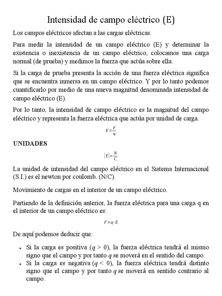 Intensidad de Campo Eléctrico | PDF