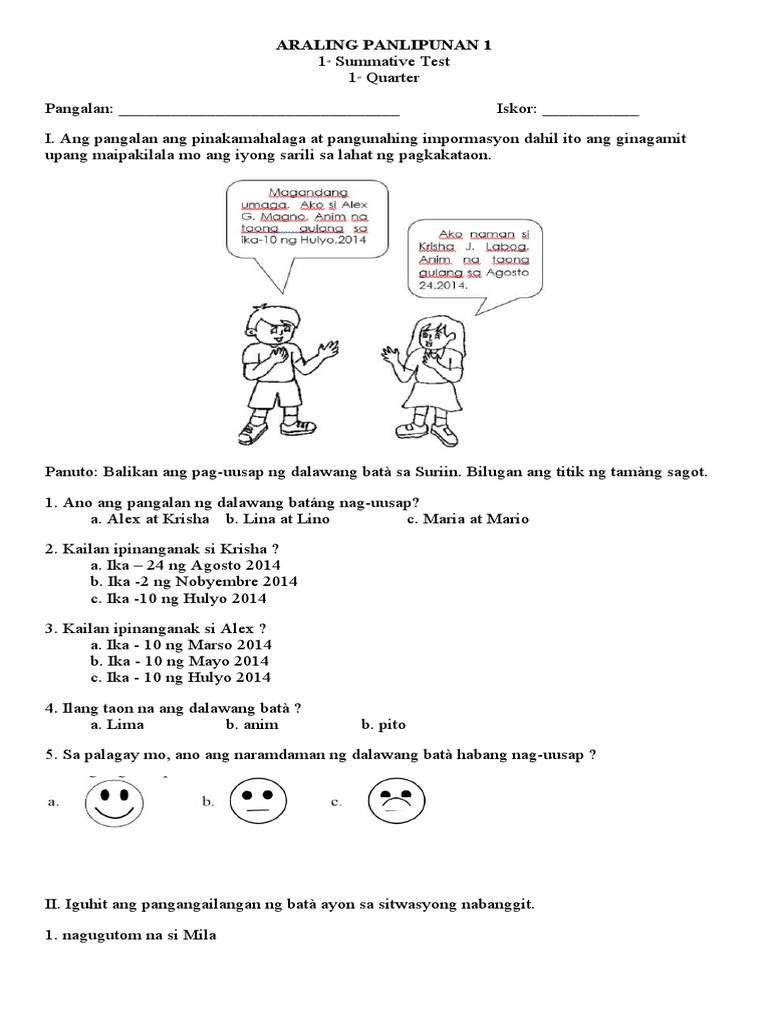 Summative Test AP 1st Quarter | PDF