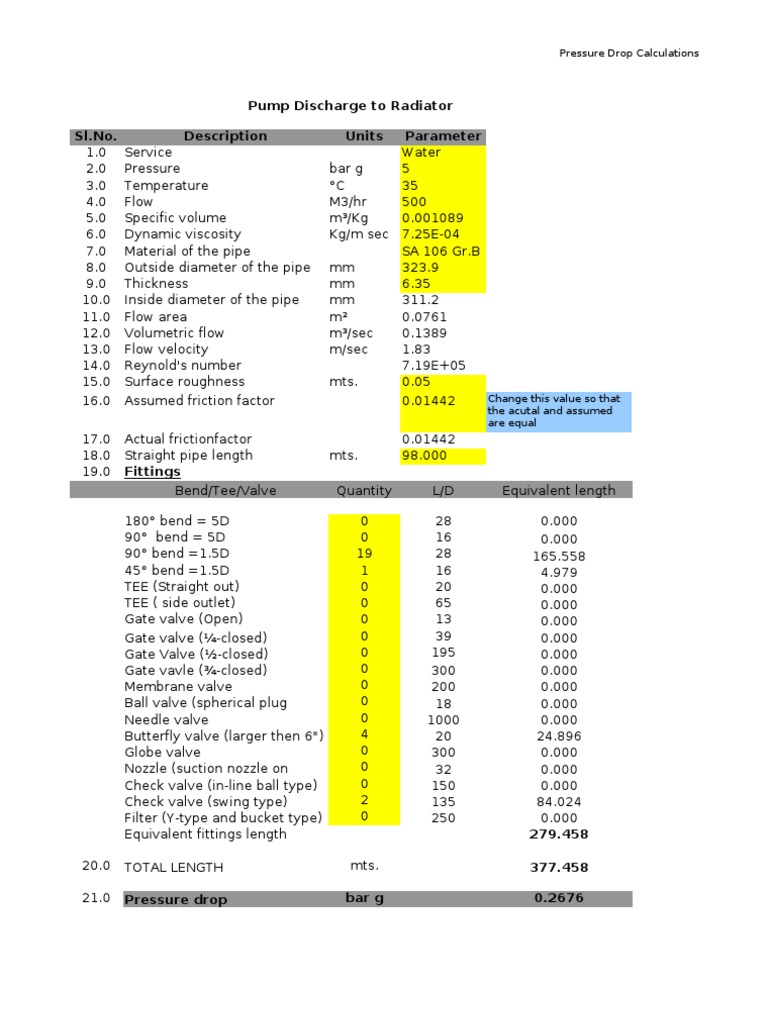 Pressure Drop Calculation - Example | PDF