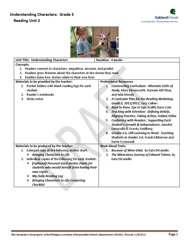 Grade 3 Character Study Unit | PDF