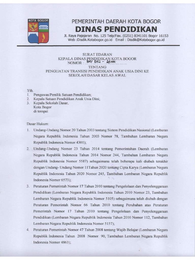 SE-Disdik-Kota-Bogor-Transisi PAUD-SD | PDF