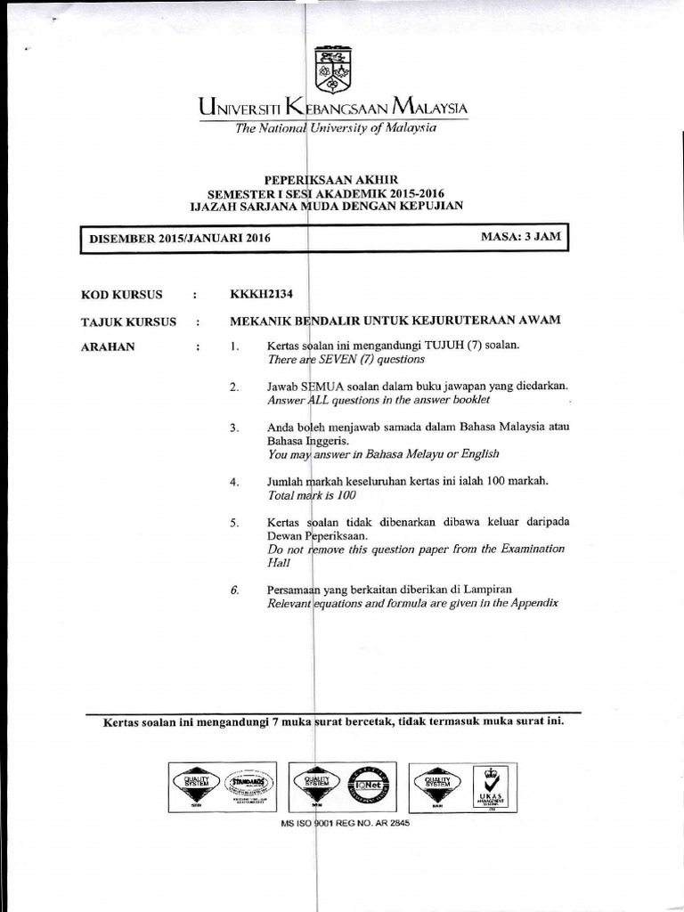 KKKH2134 Mekanik Bendalir Untuk Kejuruteraan Awam | PDF