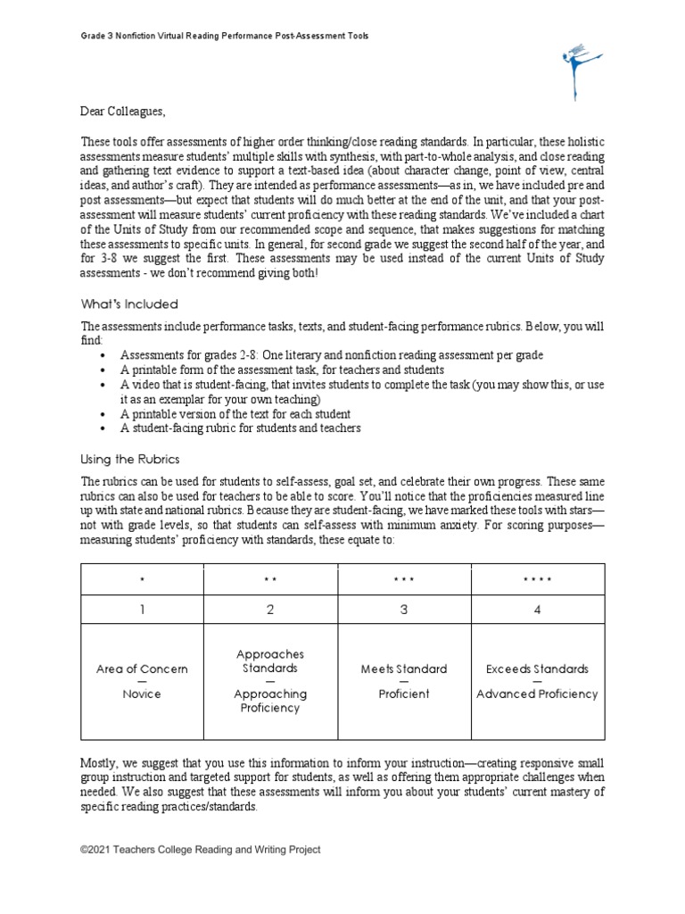 Grade 3 Nonfiction Virtual Reading Performance Post-Assessment Tools ...