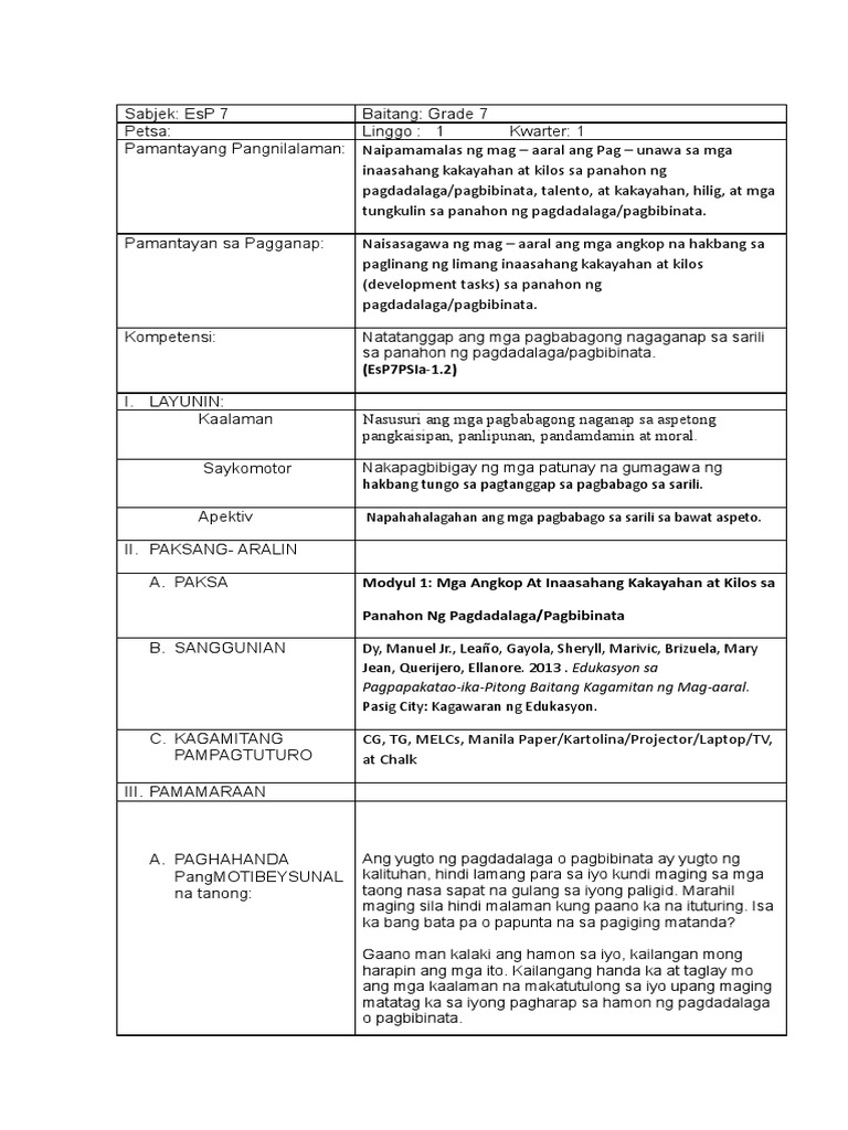 ESP.7-Q1 - M1 Lesson Plan | PDF