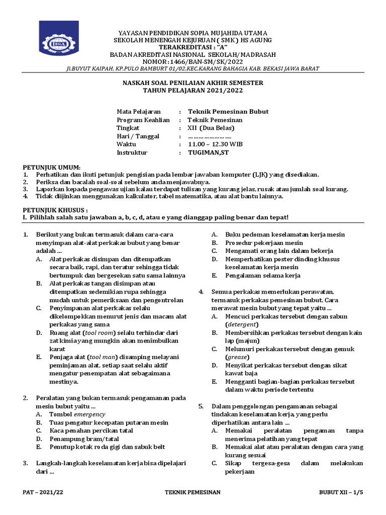 Soal Bubut - XII | PDF | Teknologi & Rekayasa