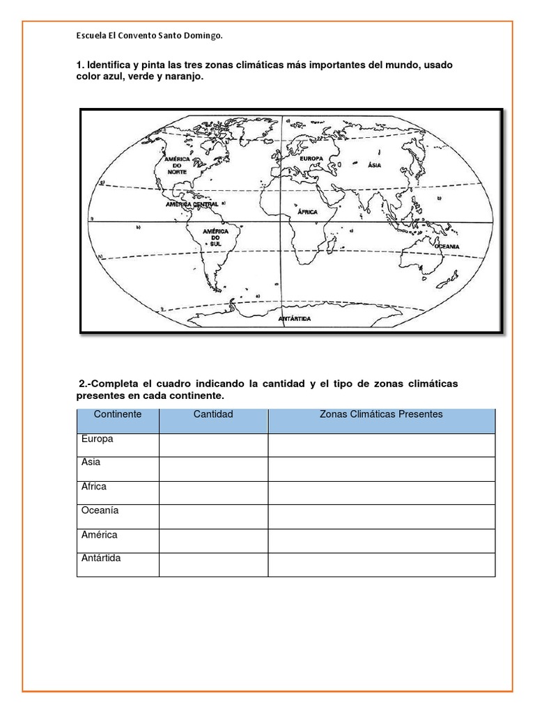 Hoja De Trabajo Sobre Zonas Climáticas Trabajo Práctico Zonas