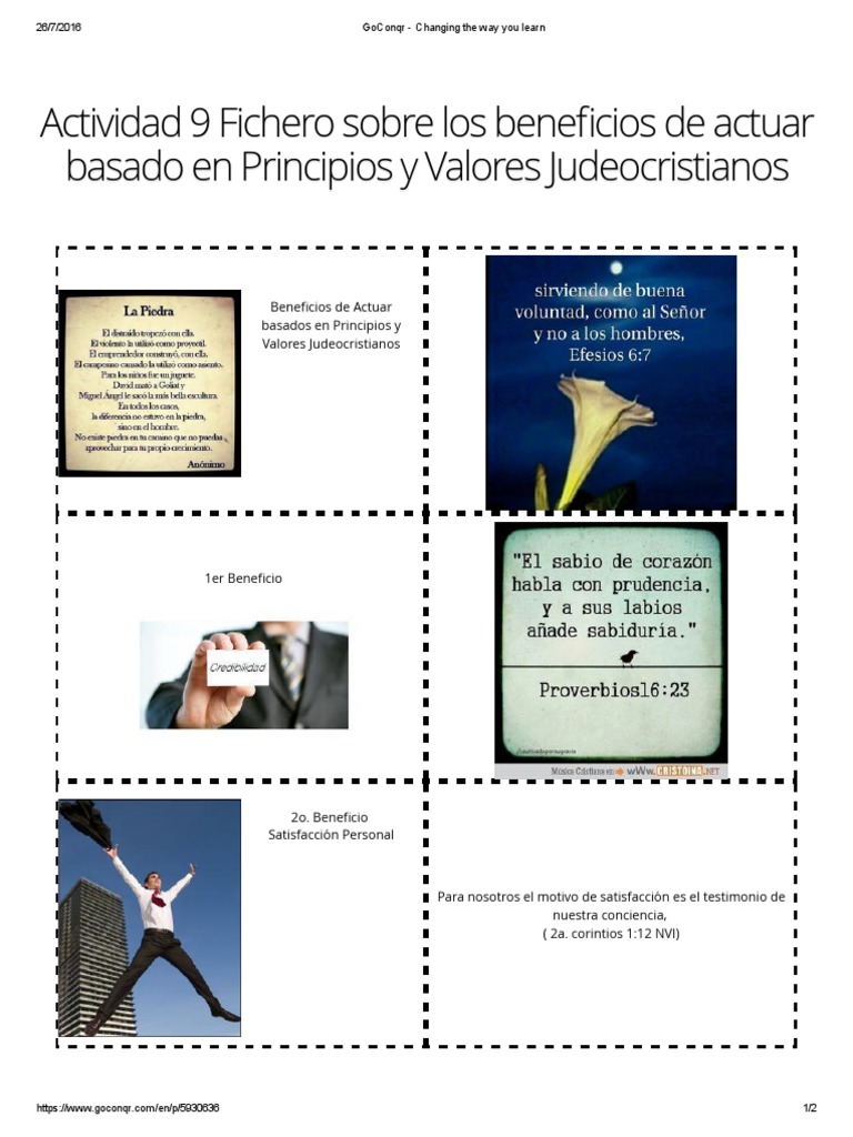 GoConqr - Actividad 9 Fichero Sobre Los Beneficios de Actuar Basado en Principios y Valores ...