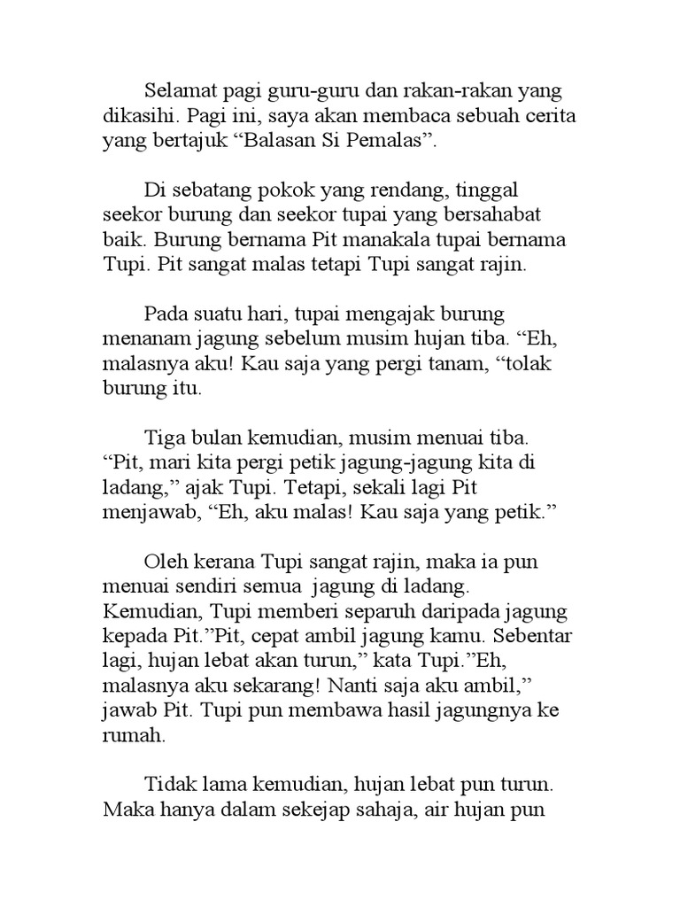 Cerita Balasan Si Pemalas | PDF