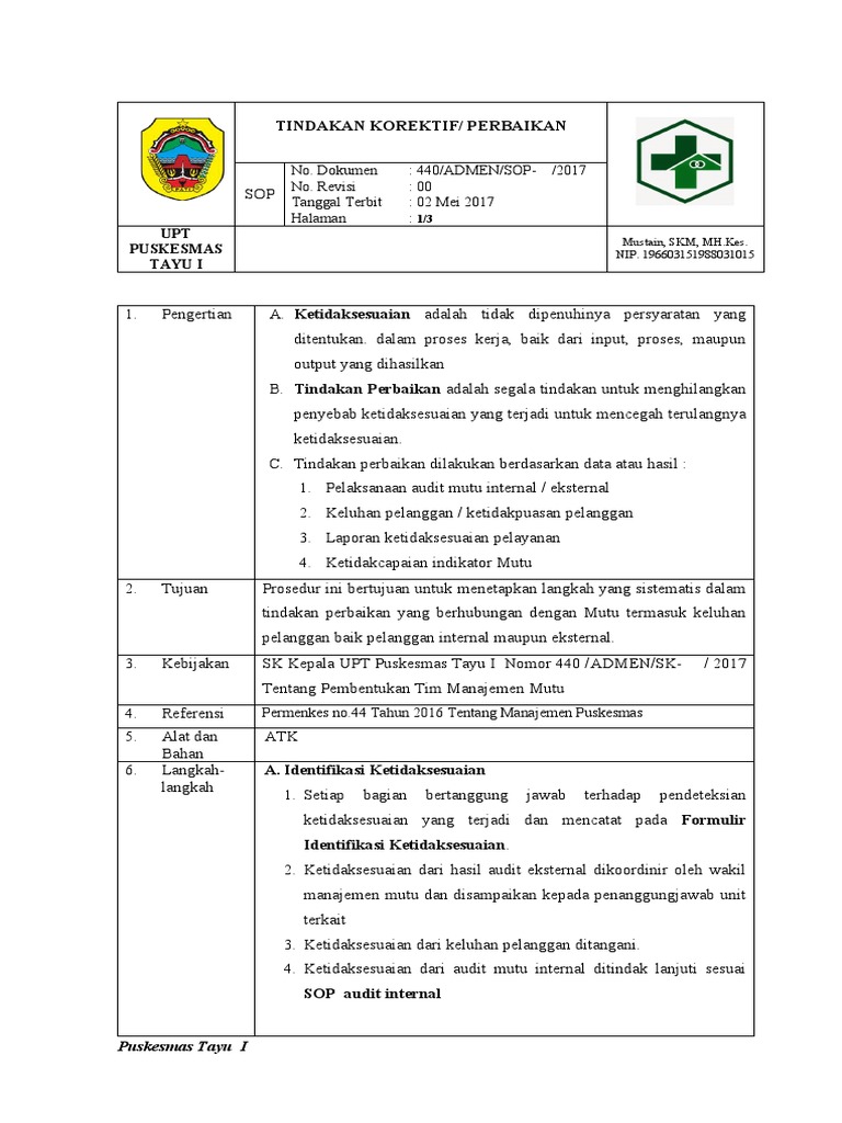Prosedur Tindakan Perbaikan Mutu Puskesmas | PDF | Bisnis | Teknologi ...