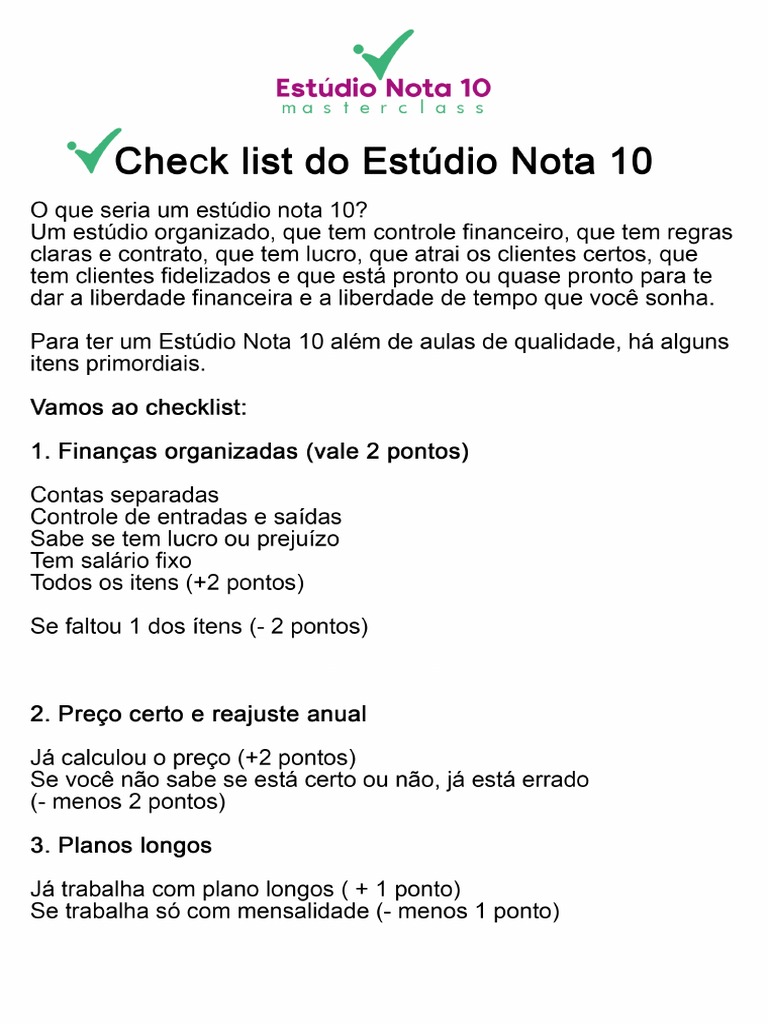 Check List Do Estúdio Nota 10 | PDF