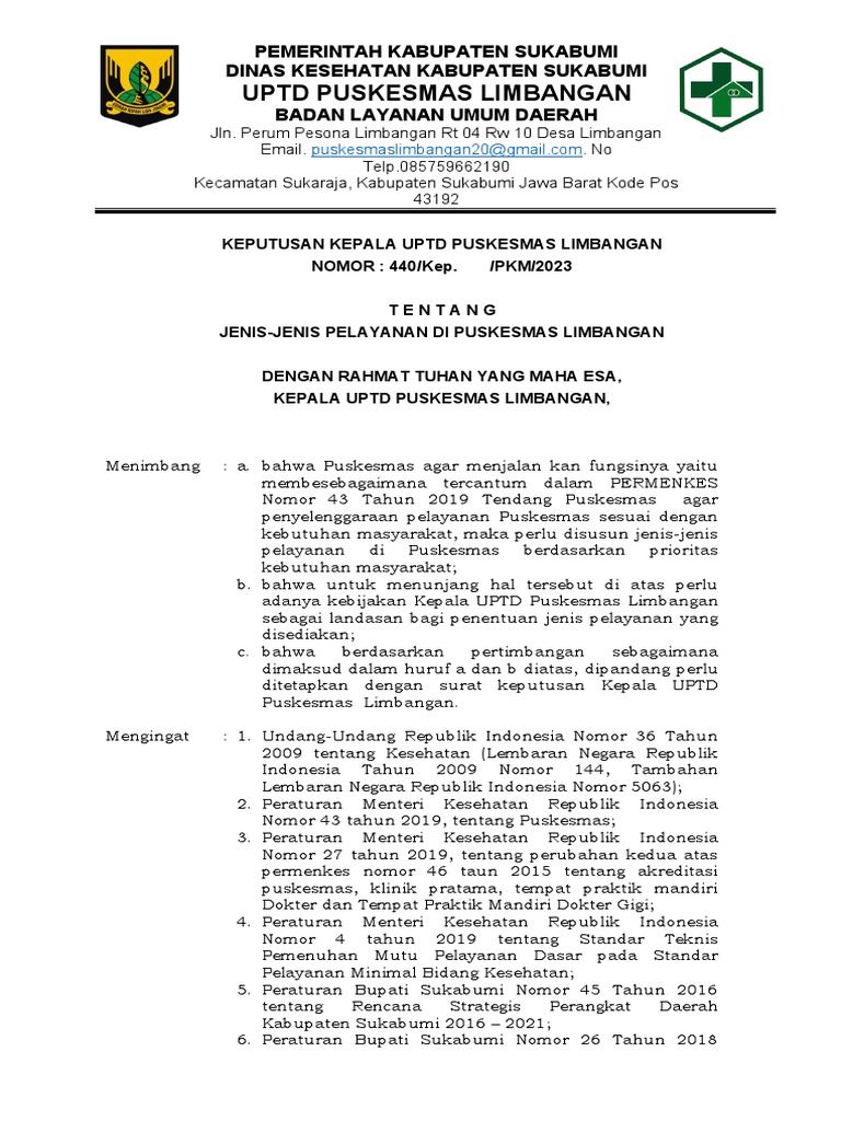 SK Jenis Pelayanan Limbangan 2022 | PDF