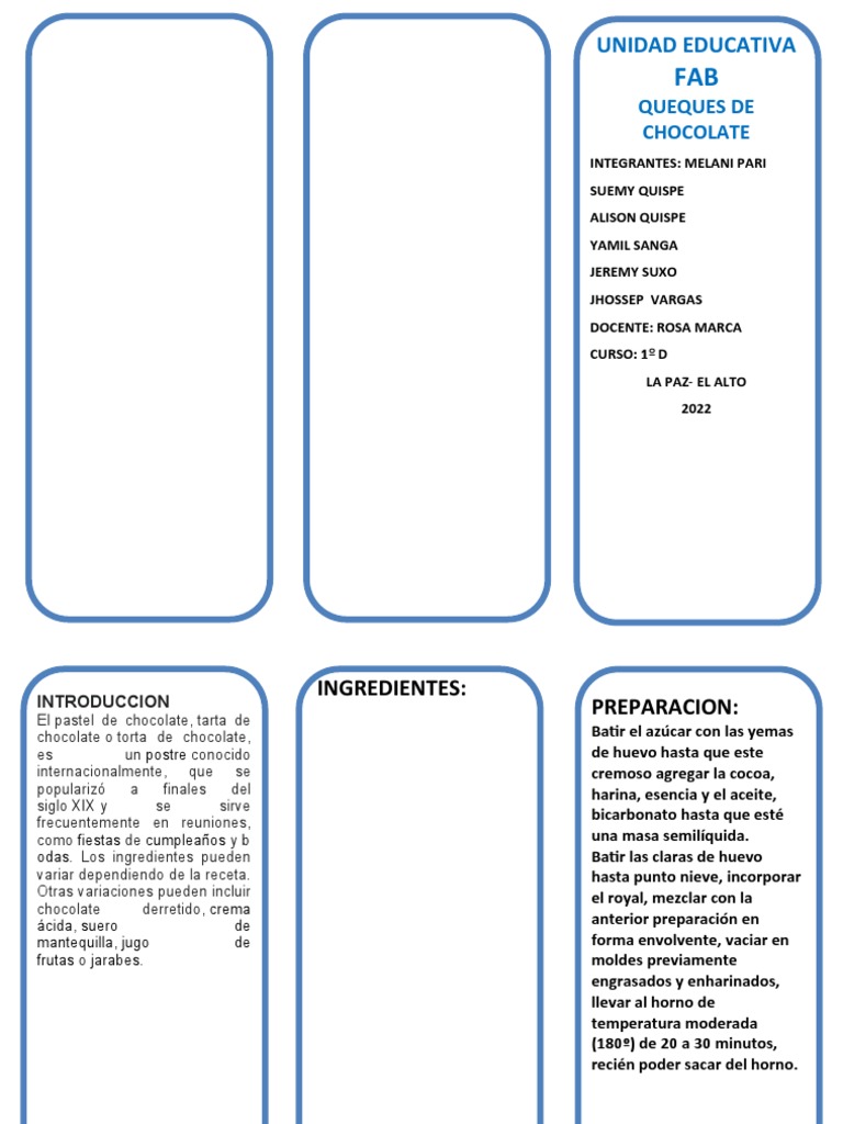 Triptico Del Queque de Chocolate | PDF