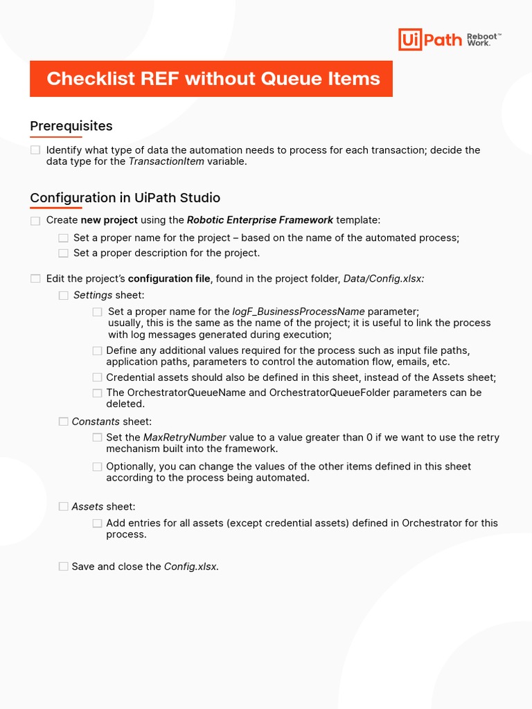 REFramework Without Queue Items Checklist | PDF | Parameter (Computer Programming) | Extensible ...